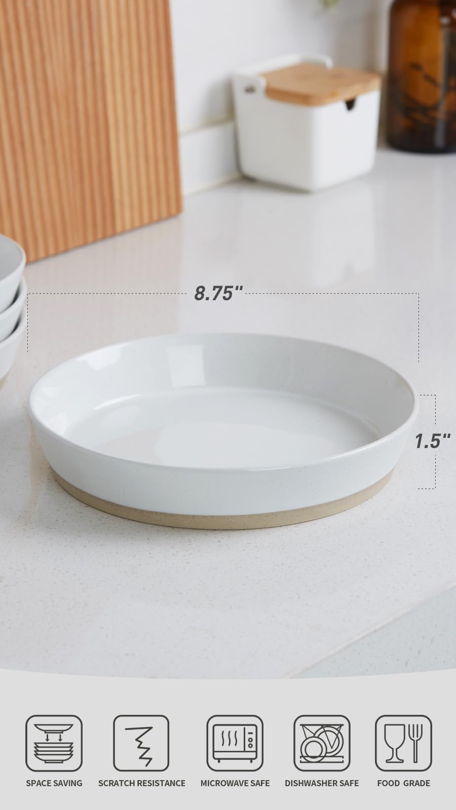 famiware Saturn 4 Pieces Pasta Bowls Set, 8.75 inch Salad Bowls, Stackable, Large Capacity, Perfect for Your Friend for Housewarming, Thanksgiving, White