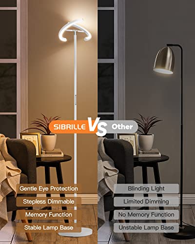 SIBRILLE White Floor Lamp, Modern Stepless Dimmable Standing Lamp 3000-6000K, 20W LED Rotatable Reading Tall Lamp, Touch & Remote Control Uplighter Floor Lamps for Living Room Bedroom Office