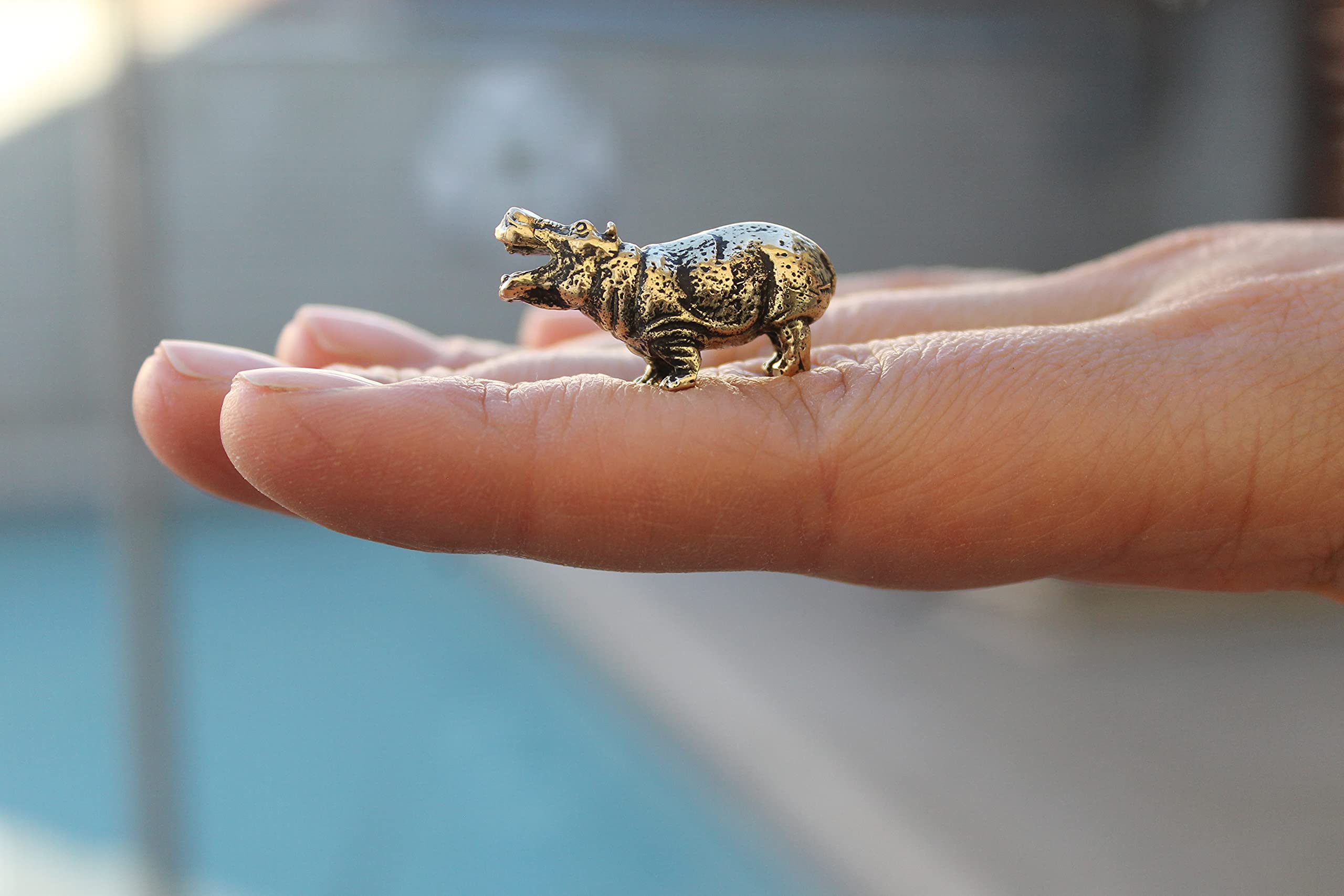 Hippopotamus Brass Collectible Hippo Figurine Handmade Art Miniature