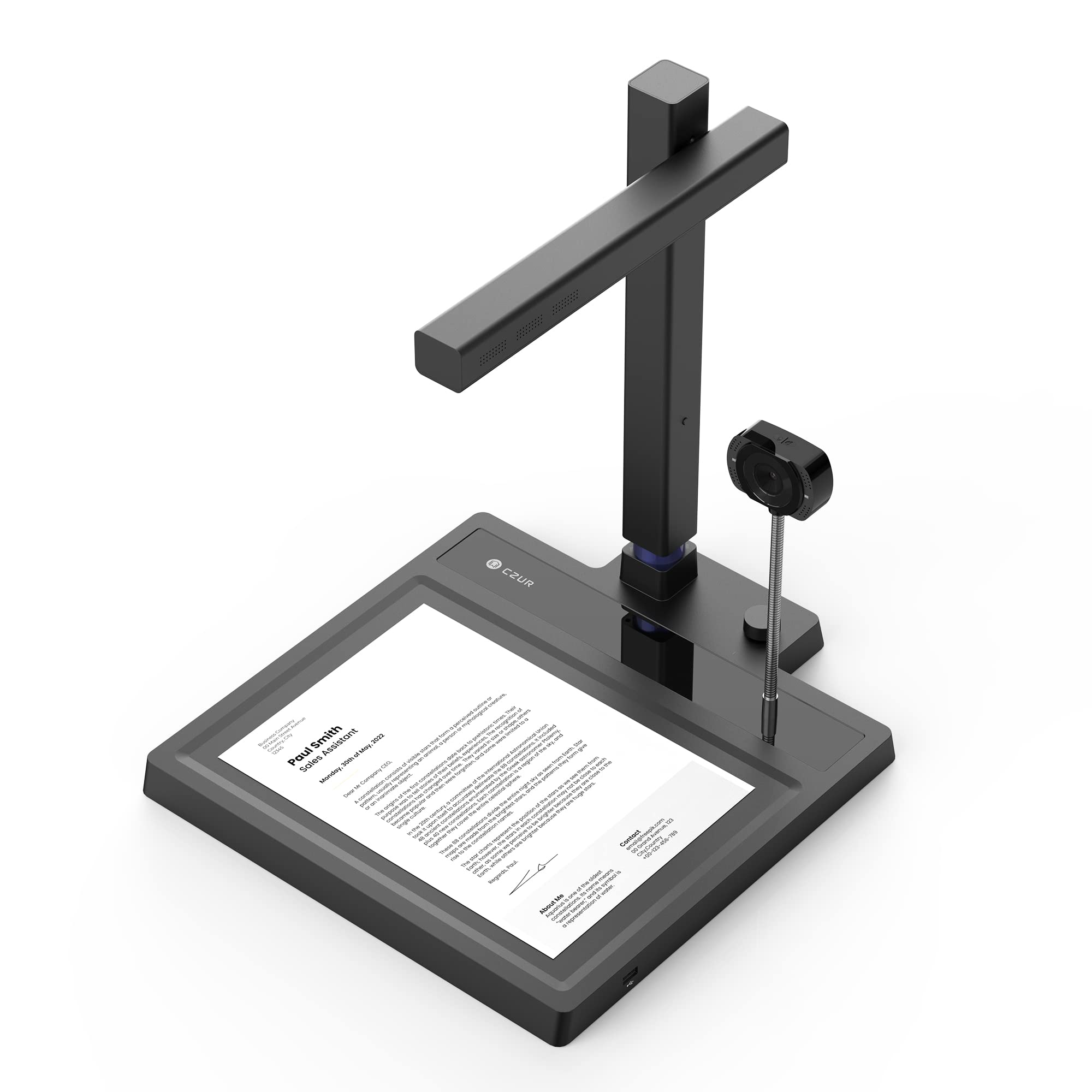 CZUR Shine 500 Surface Pro AC Document Scanner, 5MP Document Camera + 2MP Webcam+ Working Surface, A4 Document Scanner for Computer/Laptop, 180+ Languages OCR, Fast Scan 1s/Page, for PC/Mac