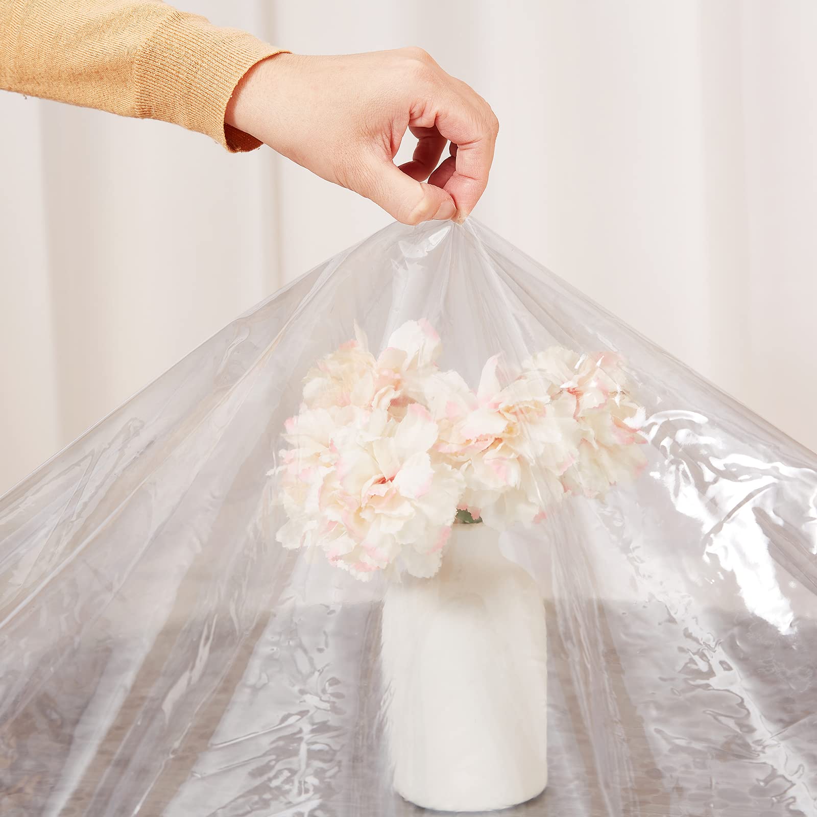 Clear Round Fitted Vinyl Tablecloth 40-44 Inches in Diameter, Waterproof Table Cloth with Elastic Edge, Plastic Table Cover Protector for Kitchen Dining, Wedding, Party, Holiday Dinner Indoor Outdoor