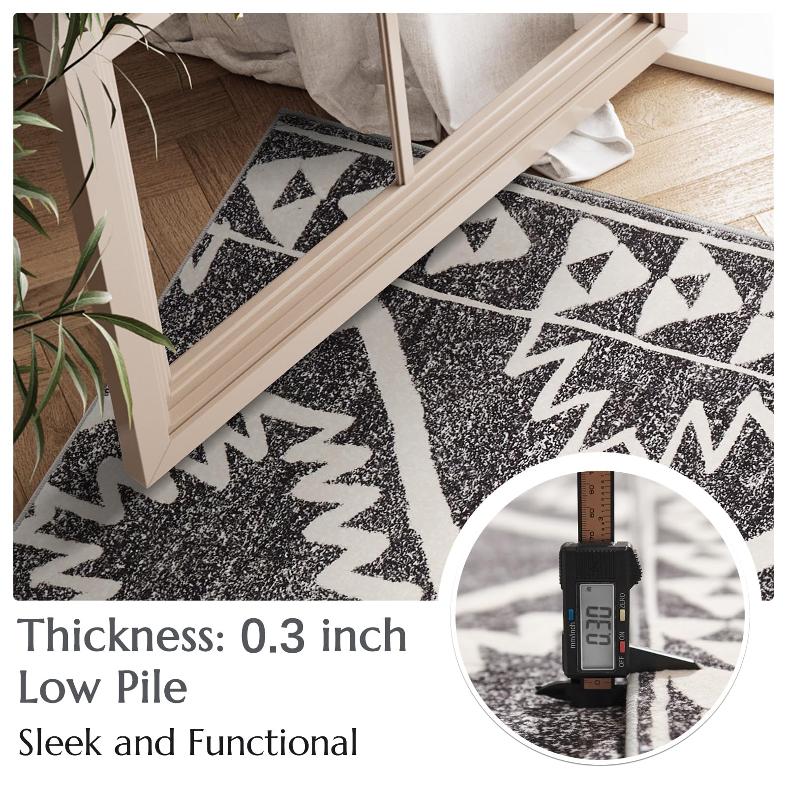 JINCHAN Boho Kitchen Runner Rug 3x12 Moroccan Trellis Hallway Runner Rug Washable Tribal Runner Non Slip Soft Geometric Thin Farmhouse Rug for Bedroom Bathroom Laundry Room Living Room Heathered Black