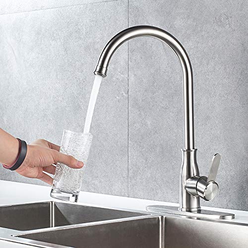 Kohonby Single Handle Kitchen Faucet Stainless Steel Brushed Nickel,Modern High Arc Kitchen Sink Faucet, Commercial Bar Sink Faucet One Hole with Deck