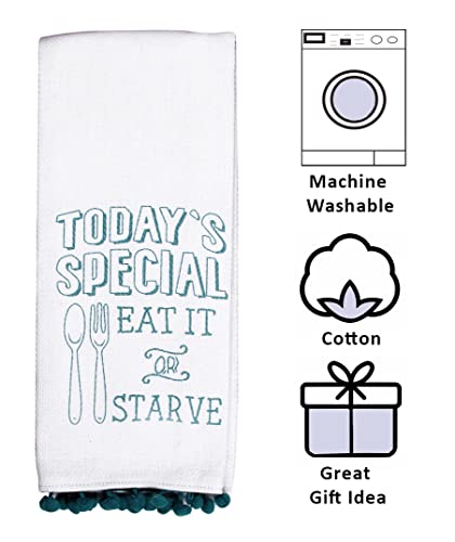 fillURbasket Cute Kitchen Towels Set Decorative Spring Dish Towels with Sayings Themed Inspirational Grateful Gray Teal Towels Kitchen Gift Set 16x28 100% Cotton