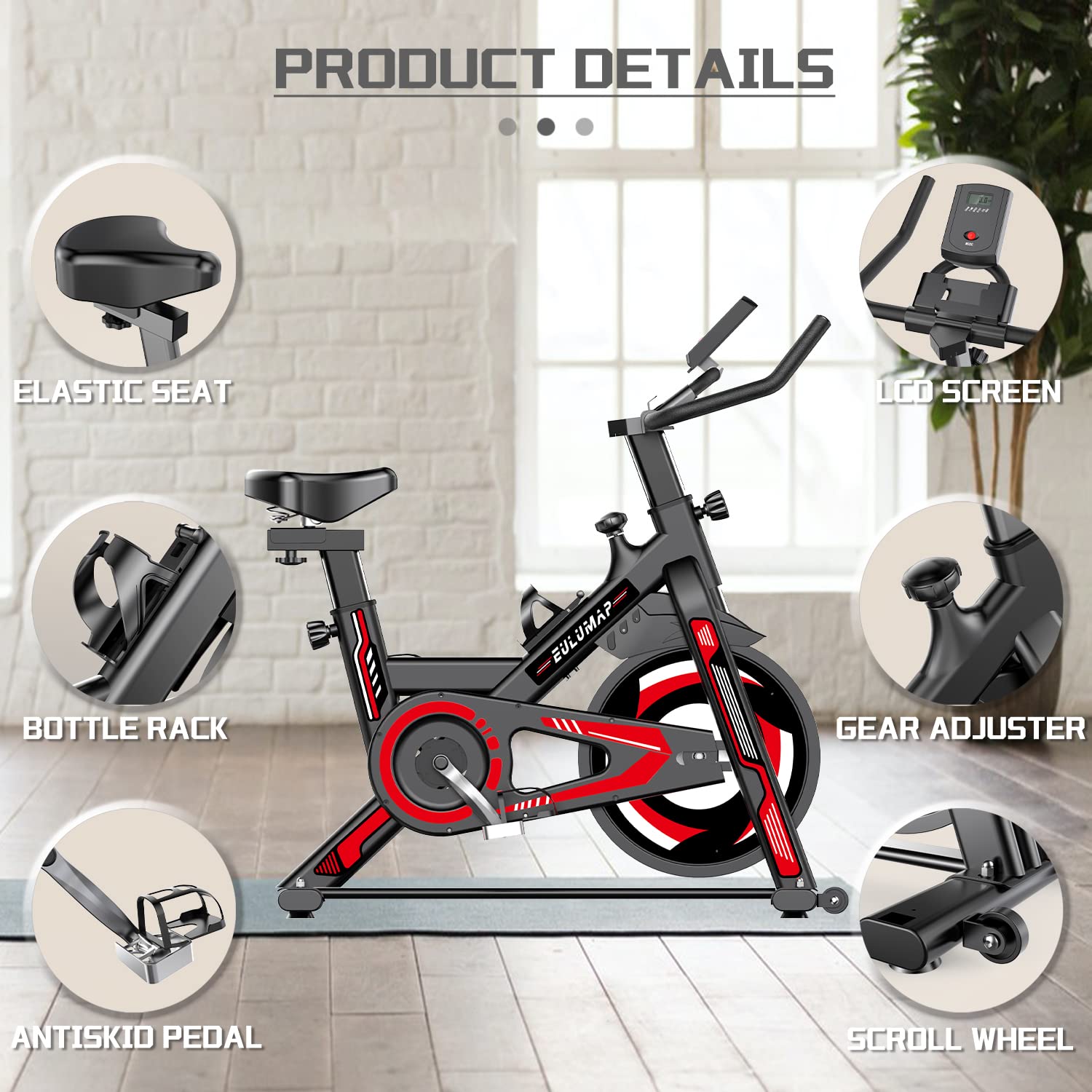 Exercise Bike-Stationary Indoor Cycling Bikes For Home Gym with Ipad Mount &Comfortable Seat Cushion(Red)