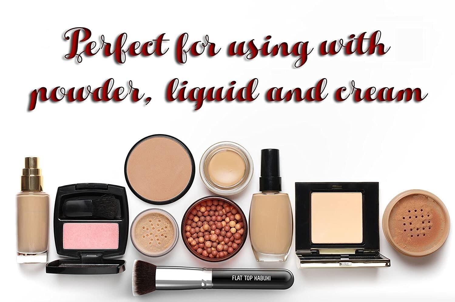 Flat Top Foundation Brush, Premium Kabuki Makeup Brush for Liquid, Cream, Powder, Blush Buffing, Blending, Flawless Face Brush , Stippling Makeup Tools , Angled Eye Brow Brush and Spoolie Brush with