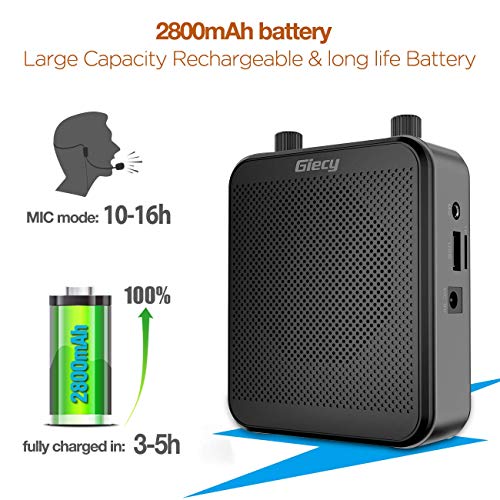 Portable Voice Amplifier, Giecy 30W 2800mAh Bluetooth Rechargeable Personal Voice Amplifier with Microphone Headset, PA System Speaker for Multiple Locations Classroom, Meetings and Outdoors