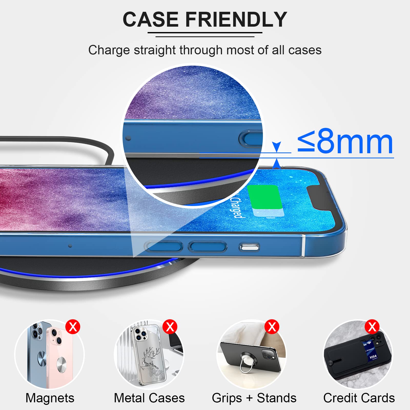 Fast Wireless Charger (Pad), 10W Max Wireless Charging Compatible with iPhone 14/14 Plus/14 Pro/14 Pro Max/13/12/SE/11/X/XR/8, AirPods/AirPods Pro, Google Nexus 4/Huawei/LG/Samsung(No AC Adapter)