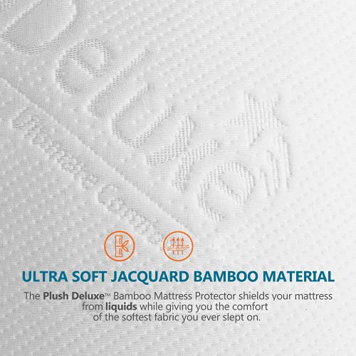 PlushDeluxe Premium Bamboo Mattress Protector β Queen Size, Waterproof, & Ultra Soft Breathable Noiseless Washable Bed Mattress Cover for Comfort & Protection - White