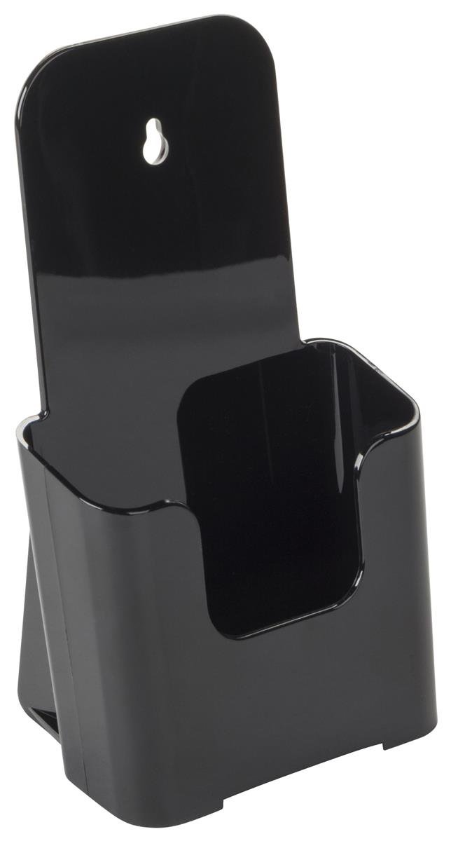Displays2go Plastic Brochure Stand, Single Pocket, Counter or Wall Mount, Plastic – Black (LDTK40BLK)