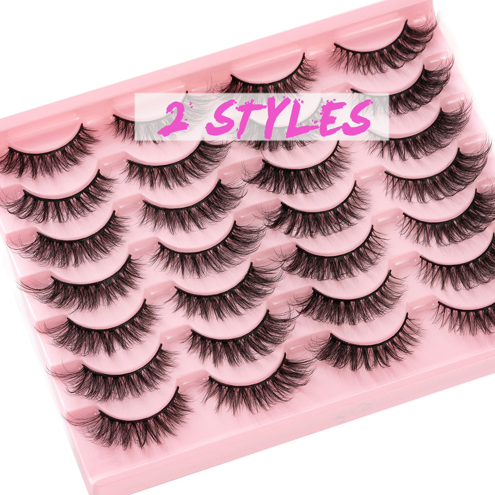 False Eyelashes PestaƱas Postizas Naturales Wispy Mink Lashes Fluffy 17mm Cat Eye Lashes Natural Look 14 Pairs Fake Eyelashes Pack by Josiezoey(2 Styles)