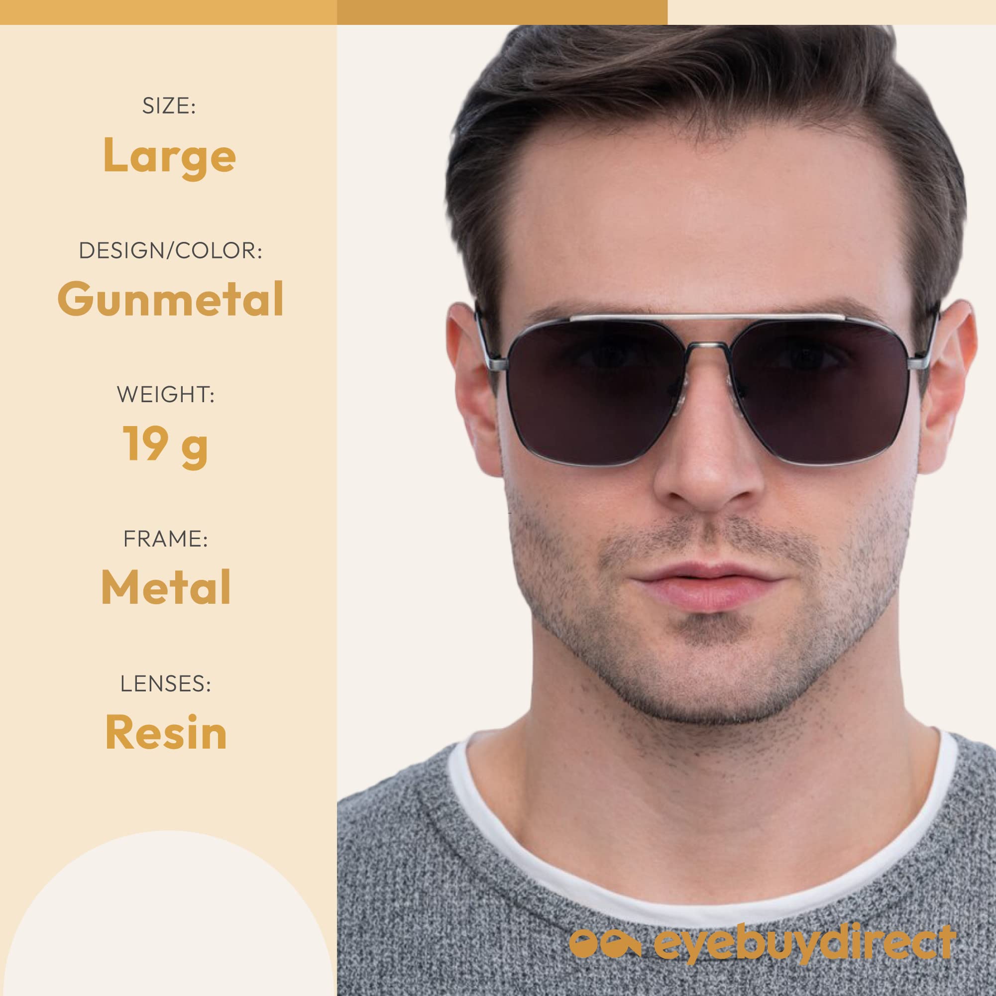 EYEBUYDIRECT Aviator Sunglasses for Women and Men, Scratch-Resistant Sunglasses for Women and Men with UV Protection, Non-Polarized, Route 66 - Large
