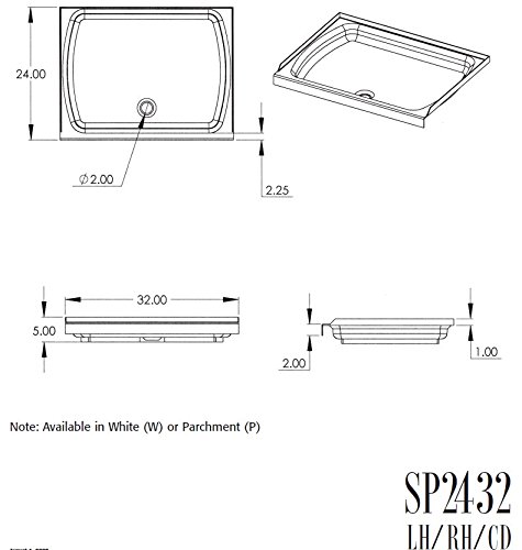 Lippert Components RV Shower Pan with Right Drain, 24" x 32", Replacement Surround, Scratch Resistant ABS Acrylic Construction, Lightweight, Eco-Friendly, White - 210371