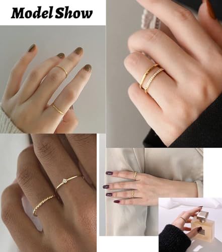 FUNEIA 8PCS 14K Gold Plated Stacking Rings for Women Size 5 to Size 9 Gold Silver Stackable Knuckle Rings Set Simple Thumb Thin Wedding Pain Band Rings (gold, 12)