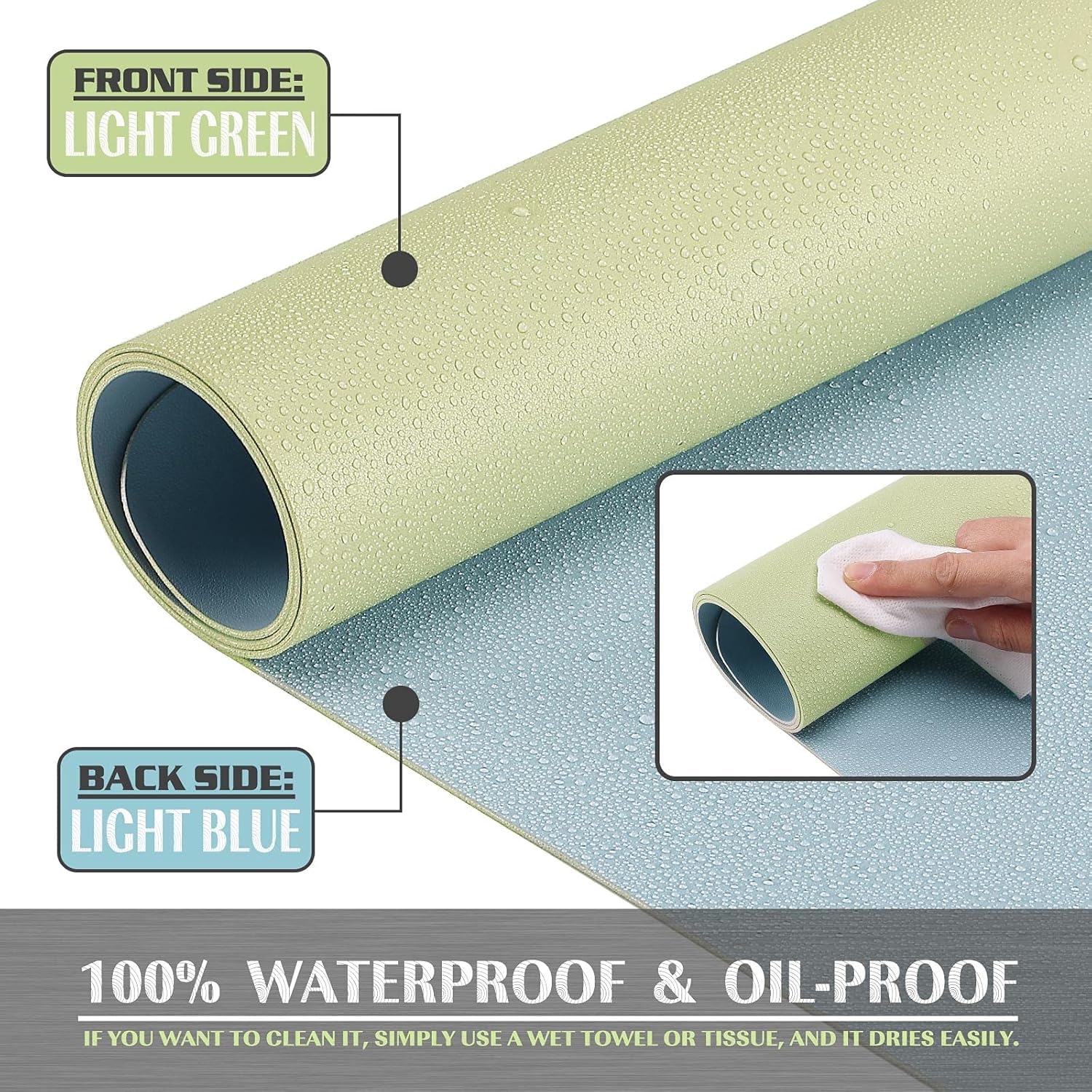 Makeup Mat Dual-Sided Waterproof and Oilproof Vanity Desk Mat, Easy-to-Clean Makeup Mat for Protecting Vanity Top – 23.6" x 11.8" (Blue and Olive Green)