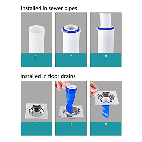 HLZC Drain Backflow Preventer, One Way Valve, Adjustable Silicone Sink Floor Drain Trap for Pipes Tubes in Toilet Bathroom Kitchen (Blue-4)