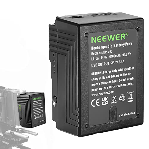 Neewer V Mount/V Lock Battery,94.7Wh 14.8V 6400mAh Mini Lightweight Rechargeable Lithium Battery for Broadcast Studio Video Camcorder, Compatible with Sony HDCAM XDCAM Digital Cinema Cameras, BP-V95