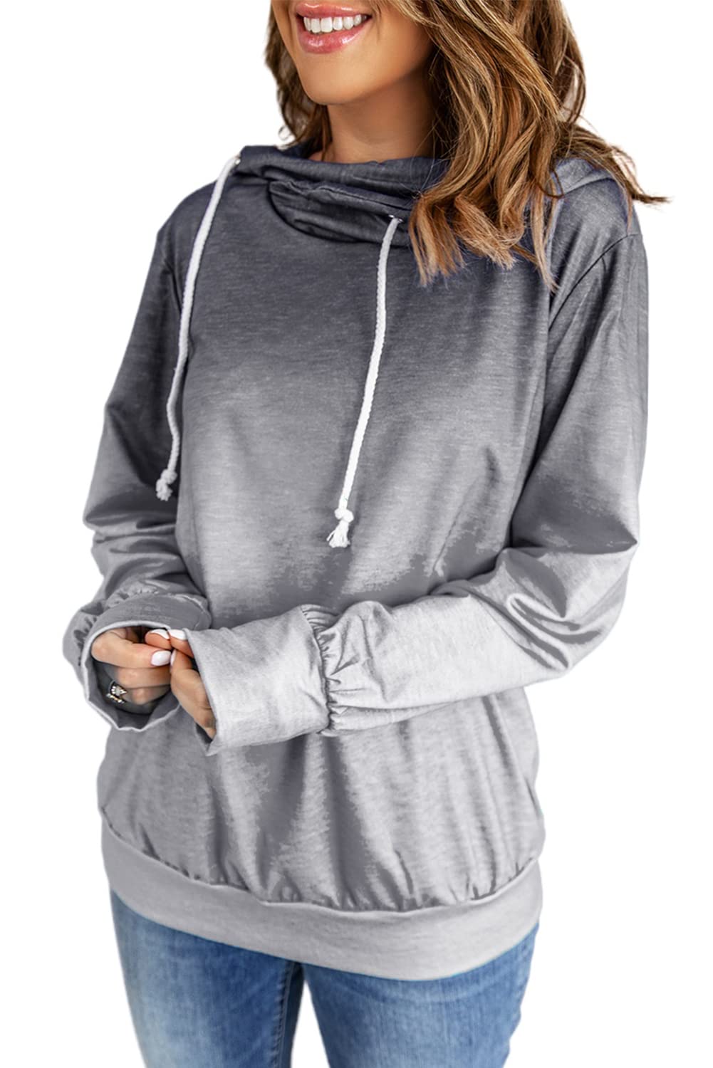 Dearlove Womens Casual Hoodies Tie Dye Print Cowl Neck Long Sleeve Oversized Loose Tunic Sweatshirt Pullover Tops Gray L