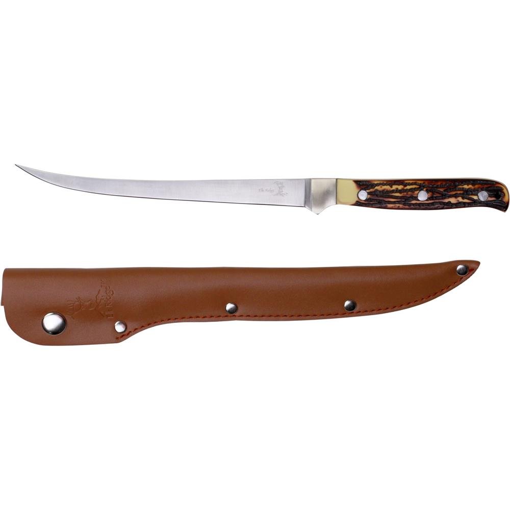 Elk Ridge - Outdoors Fixed Blade Fillet Knife - 12.25-in Overall, 440 Stainless Steel Blade, Jig Bone Handle, Leather Sheath - Hunting, Camping, Survival - ER-146