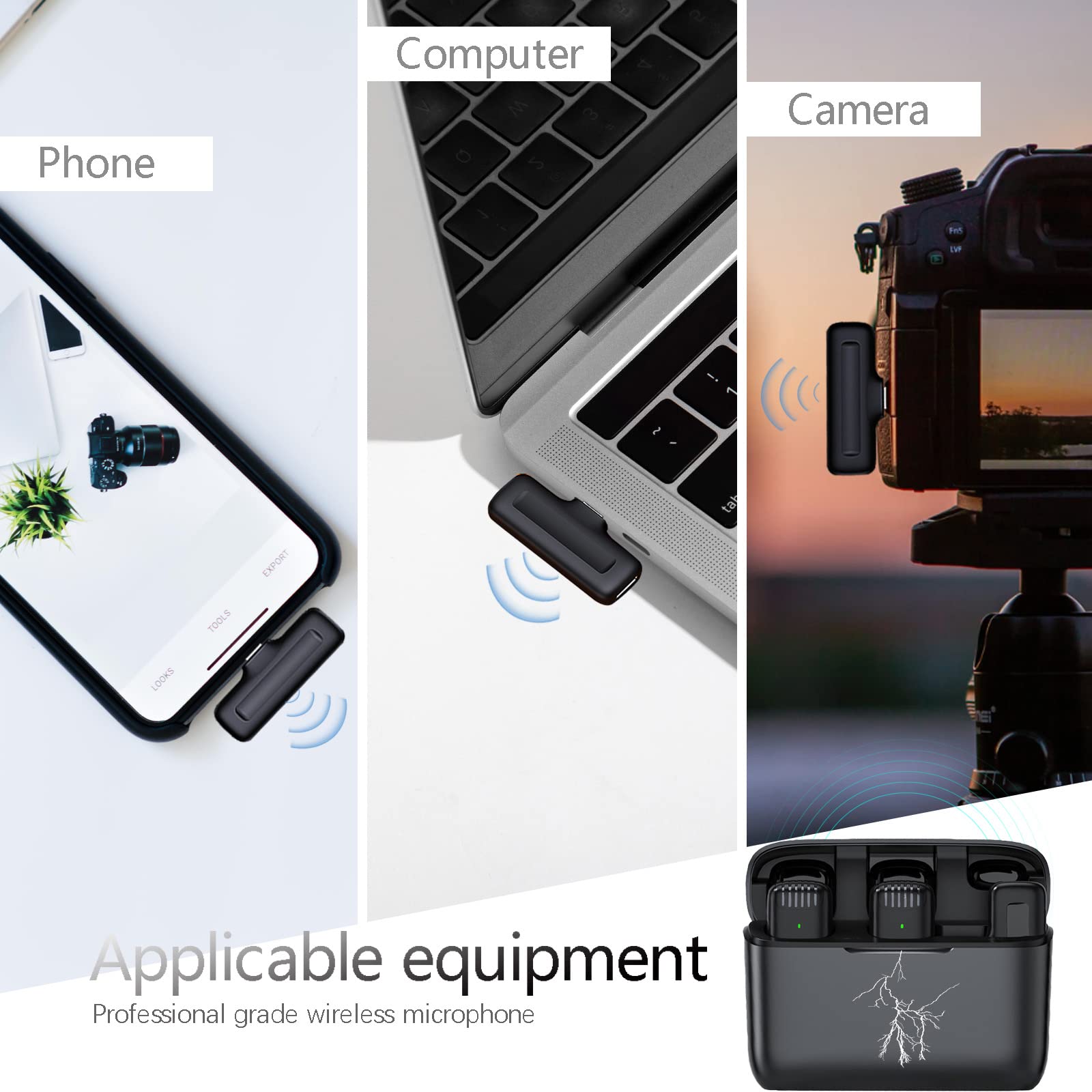 Eyftear Wireless Lavalier Lapel Mic Clip On Microphone for iPhone iPad Noise Cancelling Microphones Set for Recording Live Stream Vlogging (2 Mic with Charging Case)