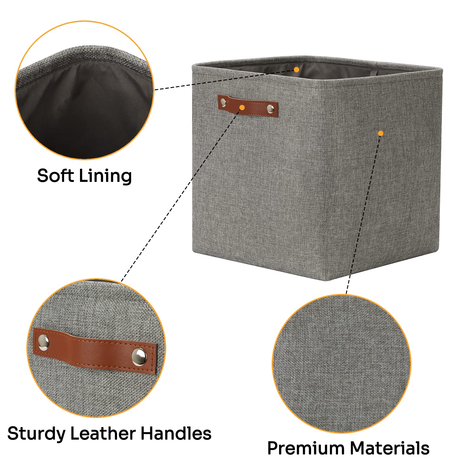 DULLEMELO Collapsible Bundle Baskets 2 Narrow Baskets 15"x6"x5.5" + 4 Cube Baskets 13"x13"x13"(Grey)