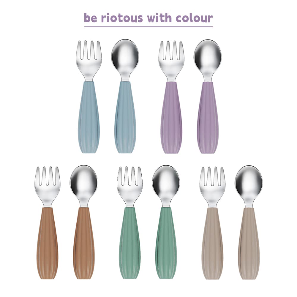 Hippywell Toddler Utensils, 6PCS Toddler Forks and Spoons Set, Kids Silverware Set with Silicone Anti-Choke Handle, Self-Feeding Toddler Utensils, Children Safe Flatware, Green/Khaki/Blue