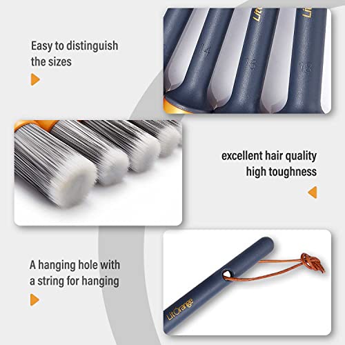 LitOrange Car Detailing Brush Set- 5 PCS Different Sizes PET&PPT Mixed Fiber Plastic Handle Automotive Detail Brushes for Cleaning Interior, Exterior, Wheels, Rims and Leather