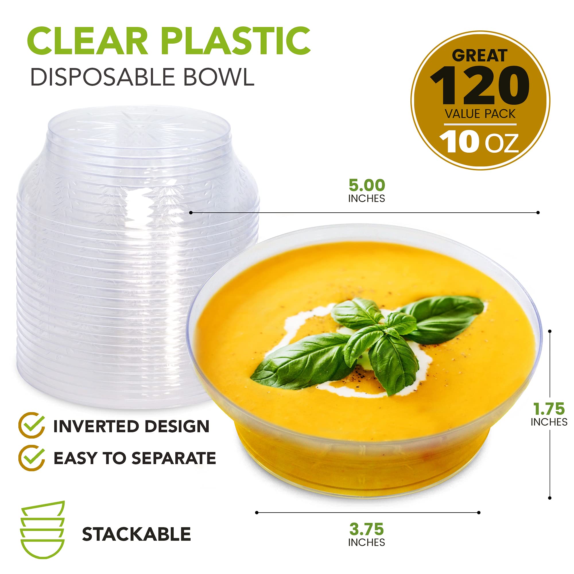 Fit Meal Prep [60 Pack Clear Plastic Bowls - 10 oz Hard Ice Cream Cups, Disposable, Small Serving for Sundae, Dessert, Sauce, Salad, Snacks at Home, Party, Catering, Wedding