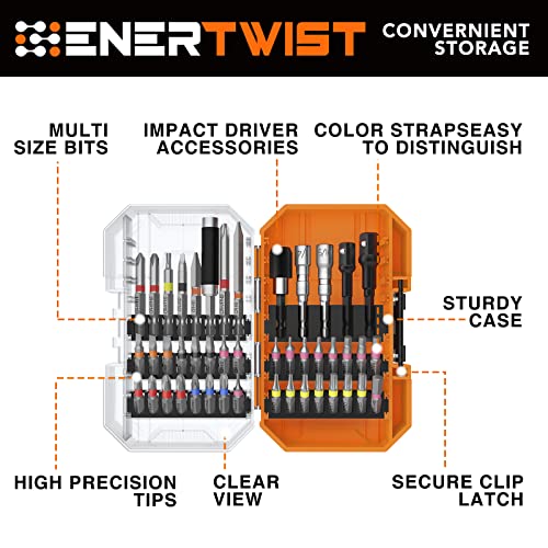 ENERTWIST Screwdriver Bit Set, 45Pcs 1/4" Impact Driver Bit Set with Impact Grade Socket Adapter for Automotive Mechanic Vehicle Repairs, DIY, Household Maintenance and Most General Repairs