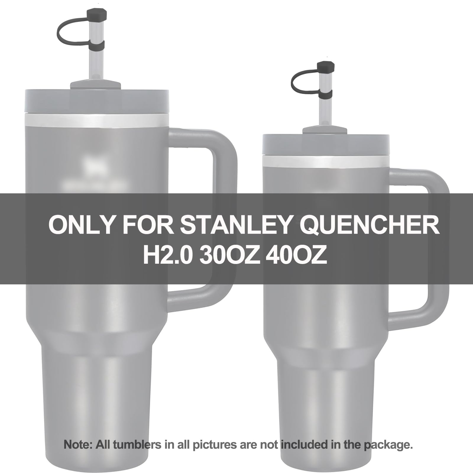 DUNLAGUE Silicone Spill Stopper Set for Stanley Cup 2.0 30oz & 40oz with Straw Cover (Set of 4, Black)
