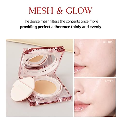 CLIO Kill Cover Mesh Glow Cushion Refill Included (15g*2, 3 LINEN) - Foundation Cushion, Korean Cushion, Glowy Skin Makeup