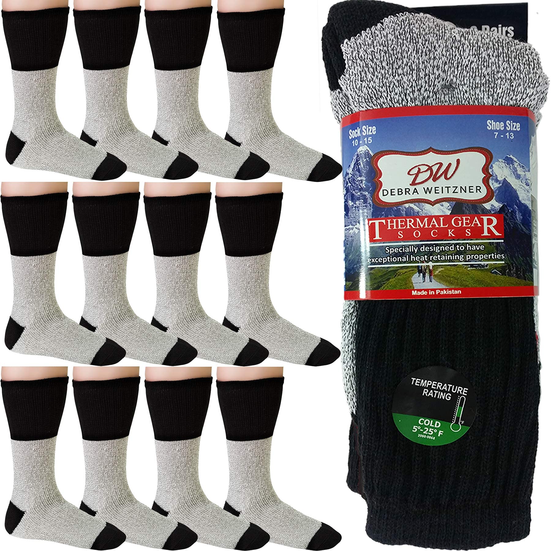Debra Weitzner 12 Pair Thermal Winter Socks for Men and Women Extreme Cold Weather Insulated Heated Warm Socks for Camping Hunting Skiing etc