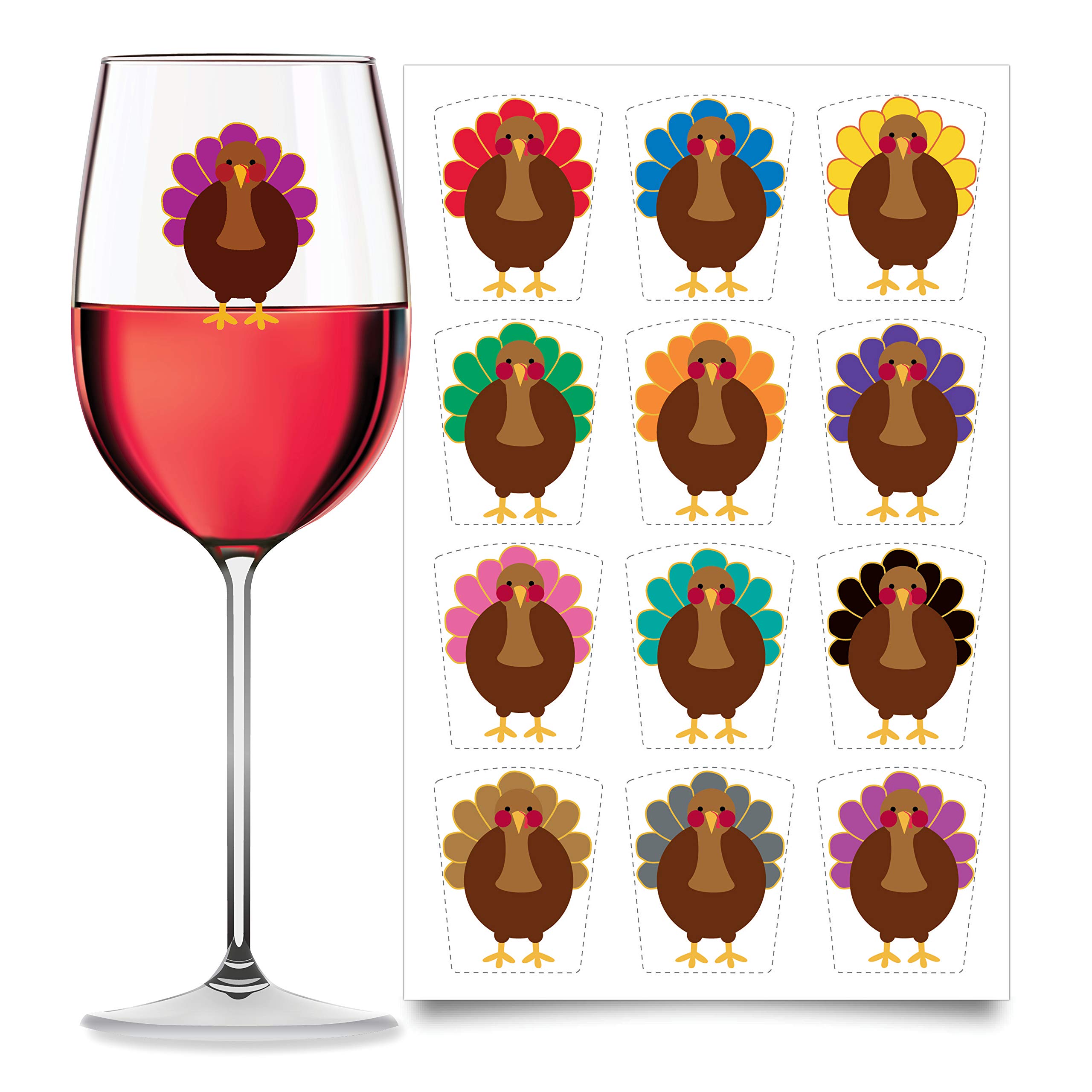 Drink Markers 12pc - Thanksgiving Reusable Funny Turkey Static Cling Glass Sticker Decals