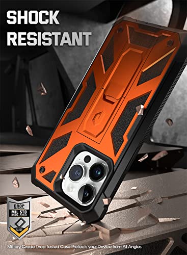 Poetic Compatible with iPhone 14 Pro Max Case, Spartan Phone Case for iPhone 14 Pro Max, Full Body Leather Texture Shockproof Protective Cover with Screen Protector and Kickstand, Metallic Orange