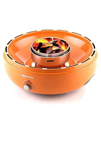 Homping Grill - Ultimate Portable Charcoal BBQ Grill. Produces Less Smoke. Combined with its Electric Fan for air/Heat Control. Tailgating Grill (Orange)