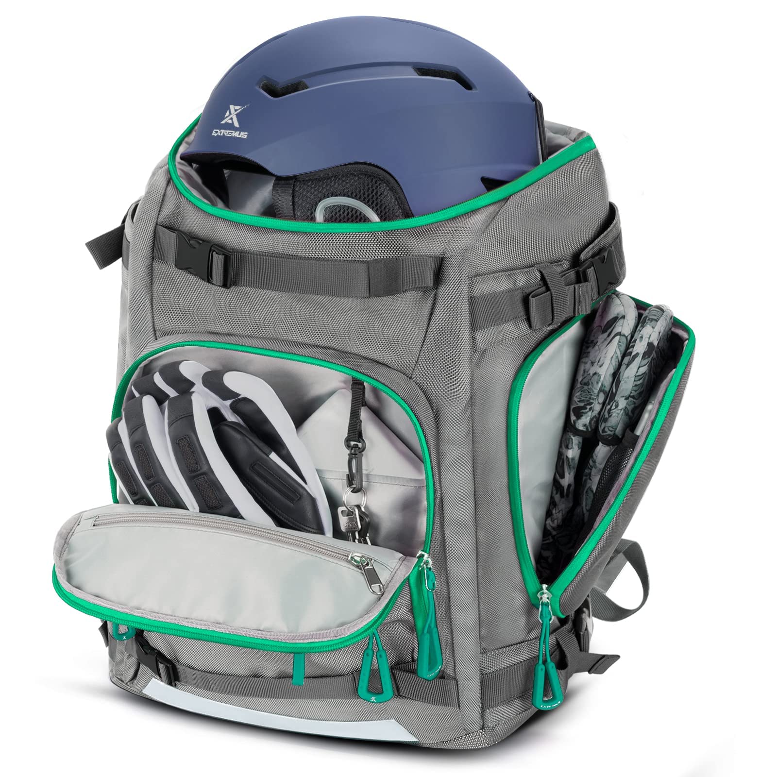 Extremus Ski Boot Bag, 70L Waterproof Snowboard Backpack,Large Capacity Ski Travel Bag Luggage for Ski Boots, Ski Helmet, Goggles, Gloves, Apparel & Skiing Gear Accessories