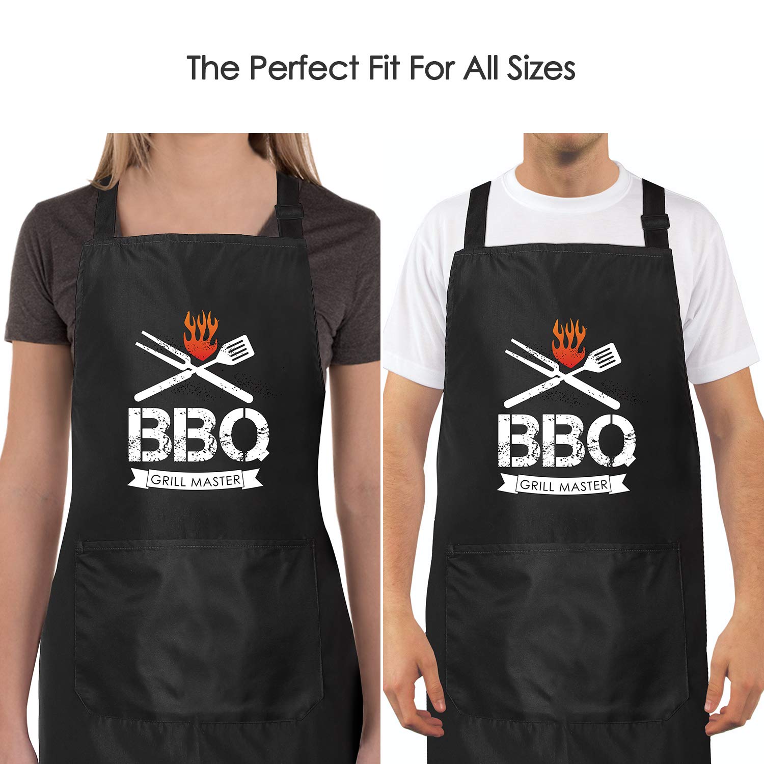 Grill Master - BBQ Apron Funny Grill Apron with 2 Pocket Adjustable Neck Strap Cooking Apron for Birthday, Christmas, Thanksgiving, Father's Day Gifts for Dad, Husband, Friends