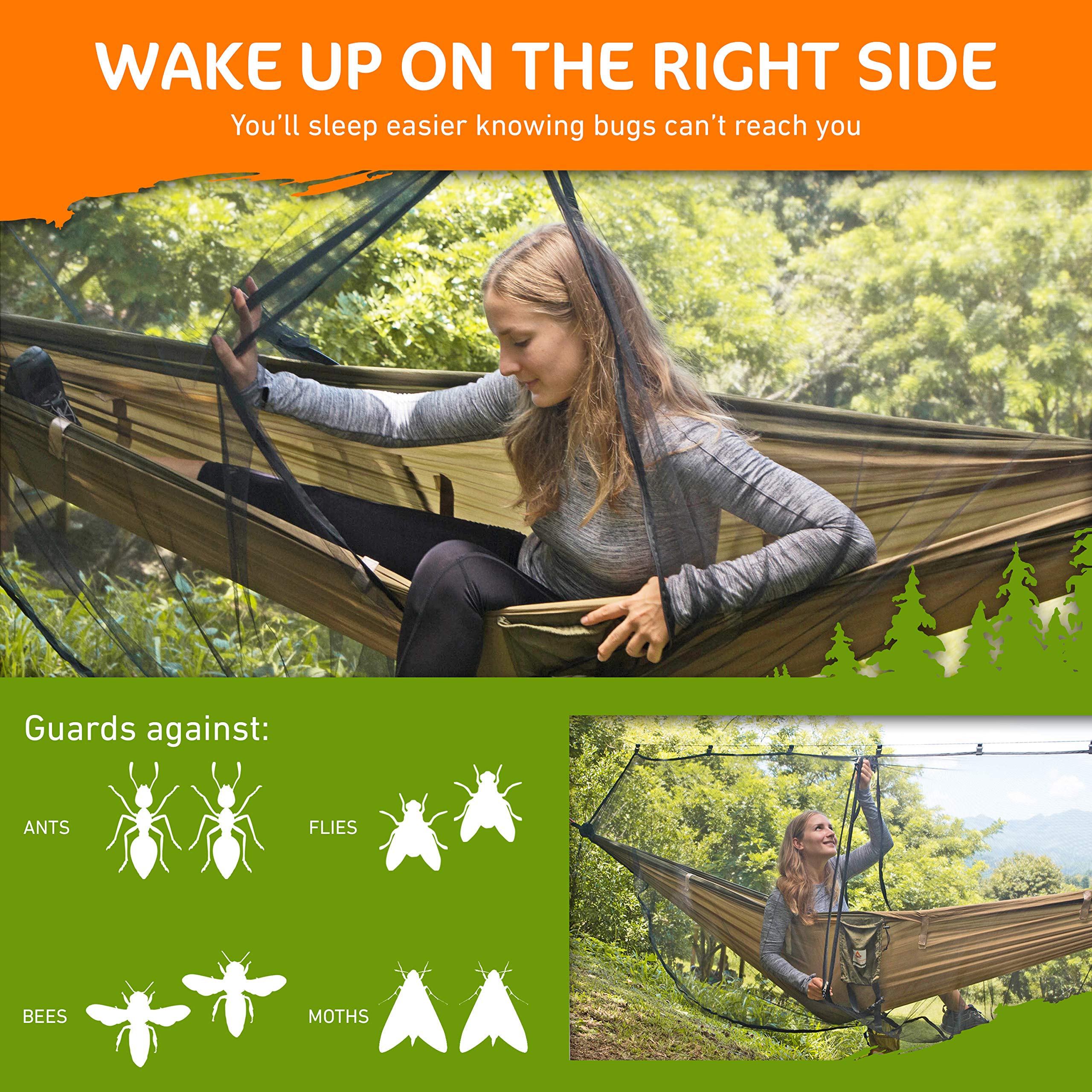 Cushy Camper Premium Hammock Mosquito Net - Portable Backpacking Protection - 11ftx4ft10 Hammock Bug Net Keeps Out Mosquitoes and Keeps You Cool - Mosquito Net for Hammock - Ultralight Camping Shelter