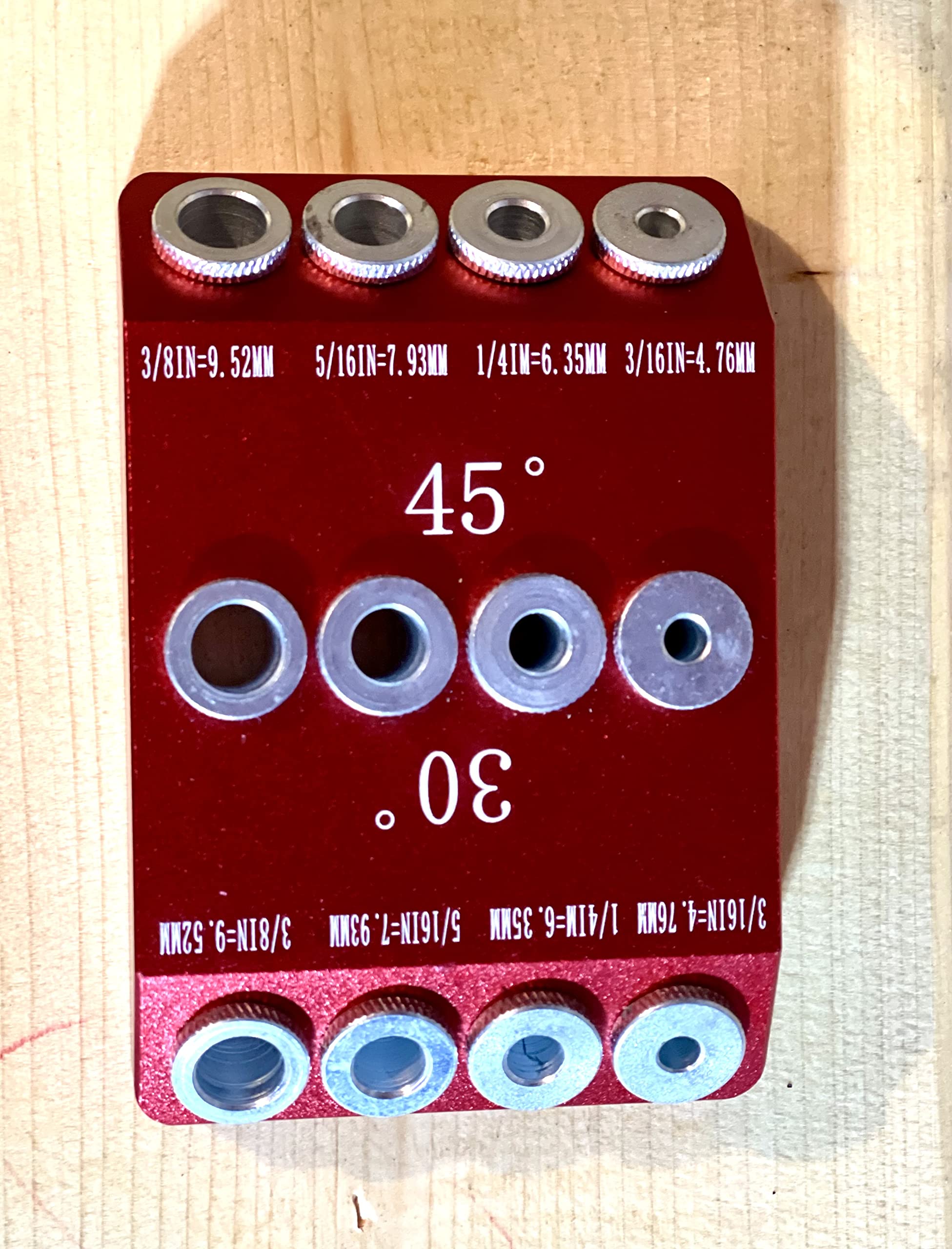 Drill Guide - 30,45,90 Degree Angles, 4 Holes for 4 Drill Bit Sizes