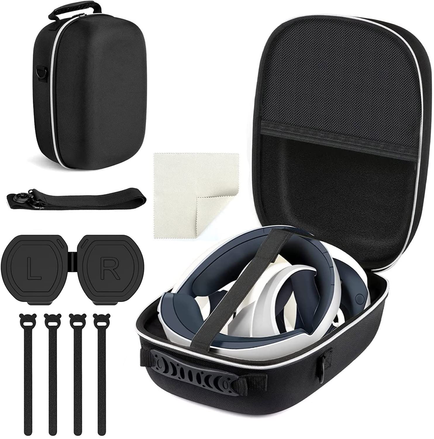 Heavy Duty Carrying Case Compatible for PS VR2, CJIABA Lightweight Travel Protective Case with Lens Protector & Cloth, Velcro Straps and Shoulder Strip for PSVR 2 Headset and Touch Controllers