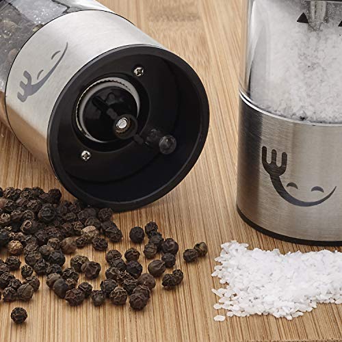 Electric Salt and Pepper Grinder Set - Stainless Steel Battery Operated Salt and Pepper Shakers - 2 Pepper Mills with Light and Adjustable Coarseness
