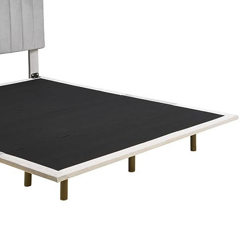 Queen Size Upholstered Platform Bed with Sensor Light and Headboard, Floating Velvet Design, Sturdy Wood Frame, No Box Spring Needed, Gray