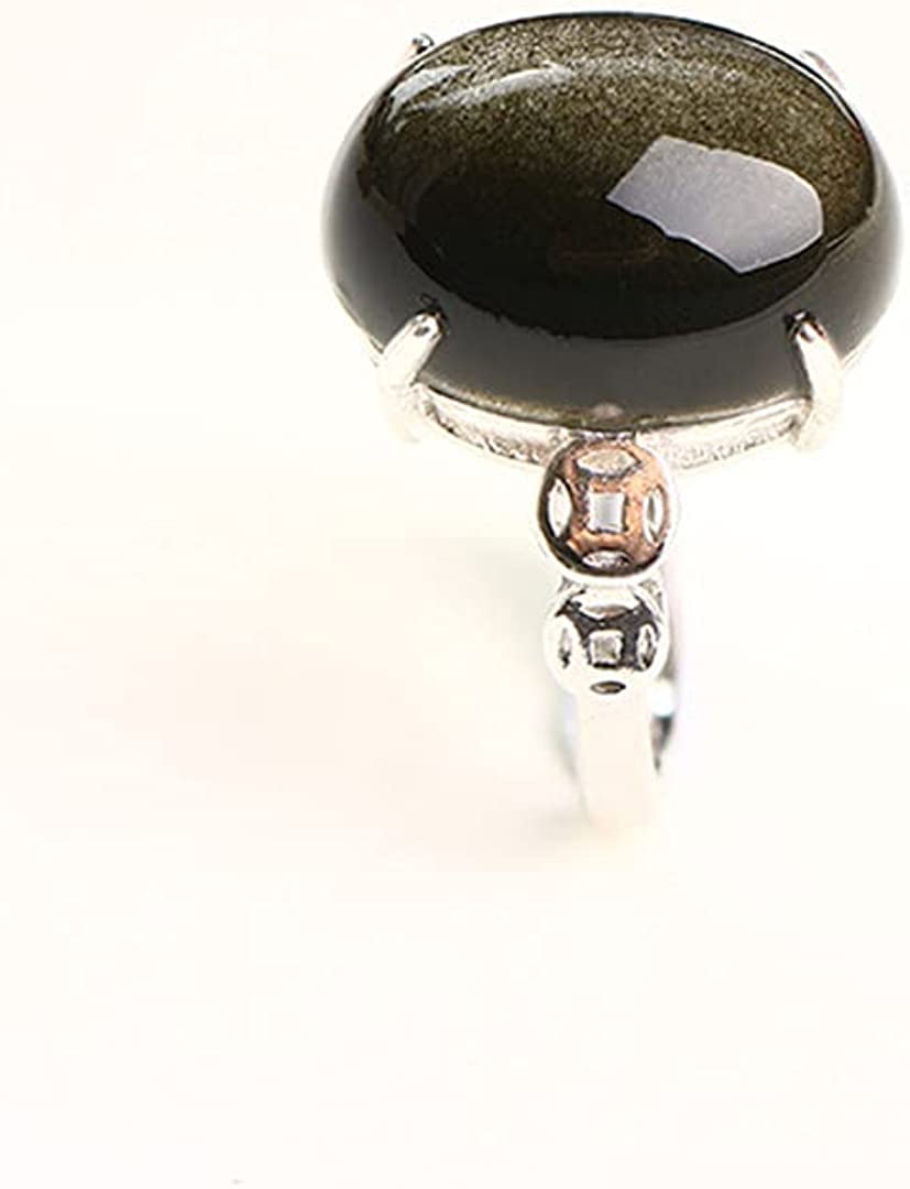DUOVEKT Natural Gold Obsidian Ring Jewelry For Woman Men Healing Crystal Quartz Stone 16x12mm Beads Gemstone Adjustable Ring AAAAA