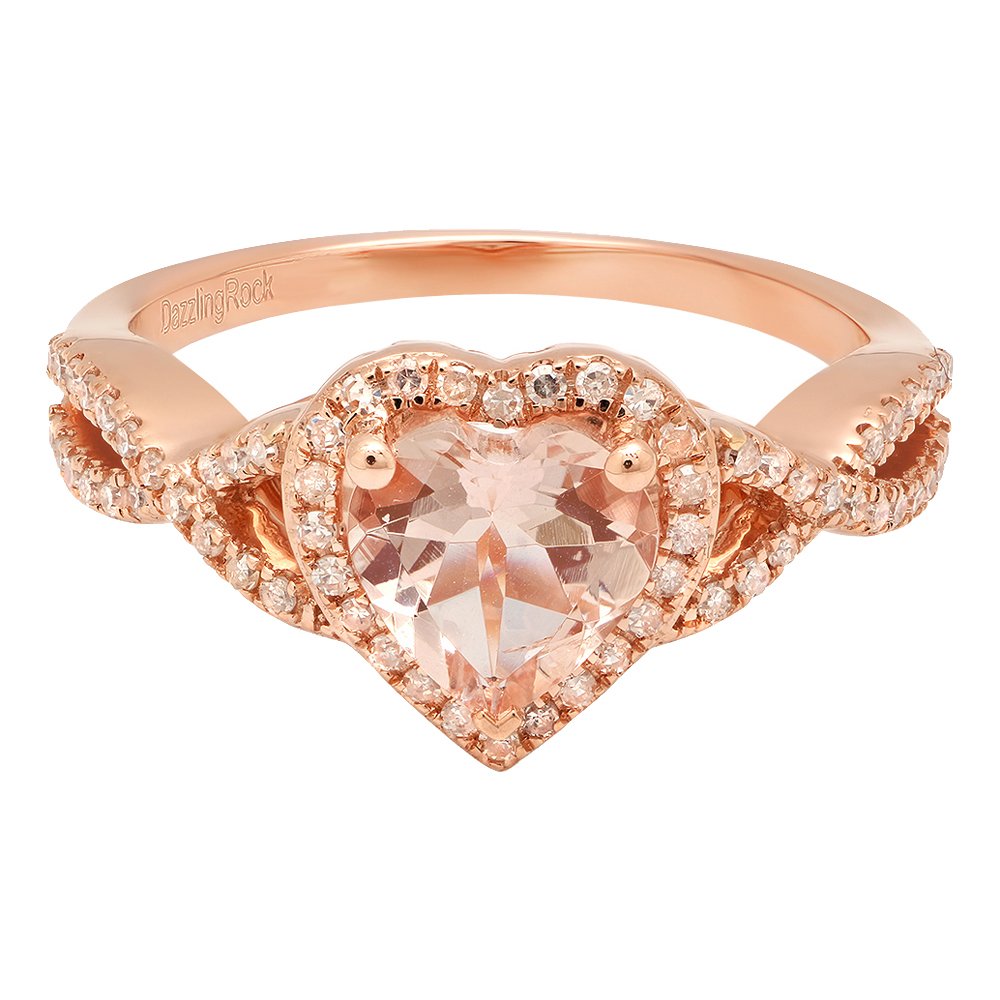 Dazzlingrock Collection 10K 7 MM Heart Morganite & Round Diamond Ladies Swirl Halo Engagement Ring, Rose Gold, Size 7