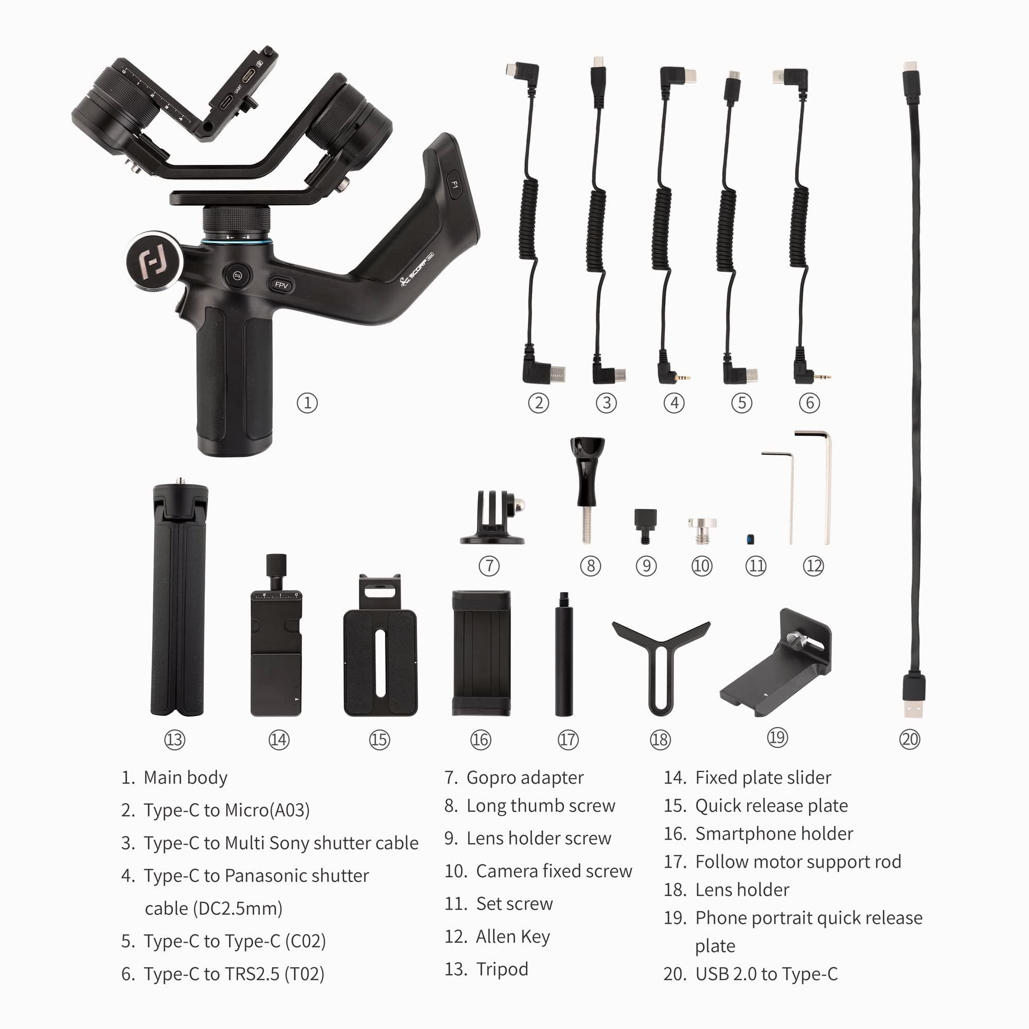 FeiyuTech Scorp Mini 3-Axis All in One Gimbal Stabilizer for Mirrorless Camera with Short Lens, Compact Cameras, Action Camera Gopro, 54-88mm Width iPhone 15 Pro, 1.3" Touch Screen, 2.6lbs Payload