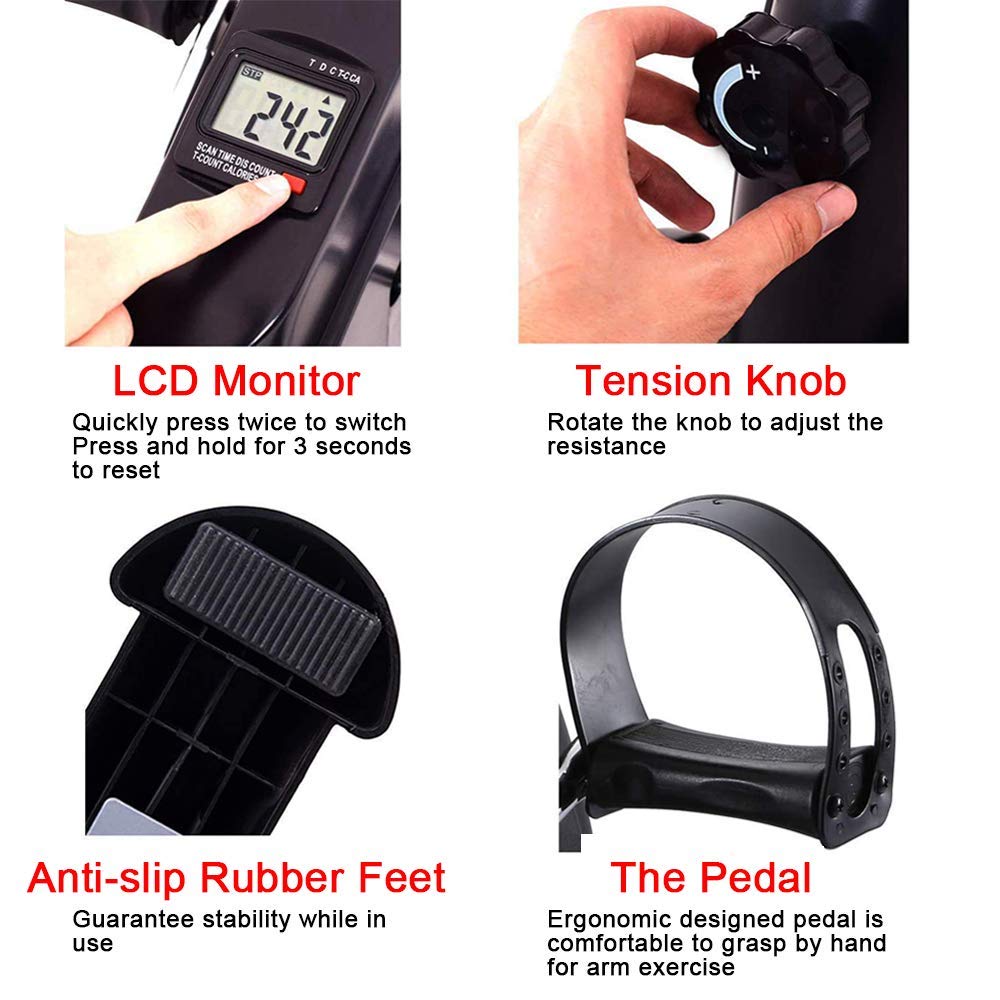 DECELI Under Desk Bike Pedal Exerciser - Portable Mini Exercise Bike for Arm/Leg Exercise, Mini Exercise Peddler with LCD Display(Black)