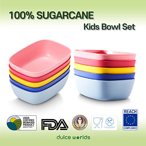 Sugarcane Kids Bowls 5Pack (27oz) - Natural Plastic Dishes for Toddler to Big Kids - Fried Rice & Noodles β Microwaves & Dishwasher Safe β BPA Free, Unbreakable, Reusable - Multi