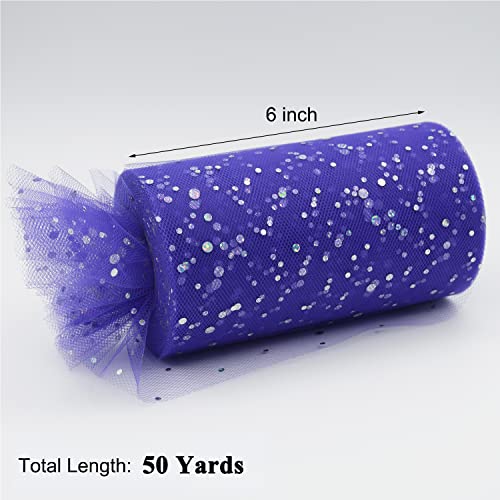 Purple Tulle Glitter Tulle Fabric 6 Inch by 50 Yards (150 feet) Tulle Ribbon for Gift Wrapping Sparkle Sequin Tulle Rolls Spool DIY Party Wedding Birthday Decor