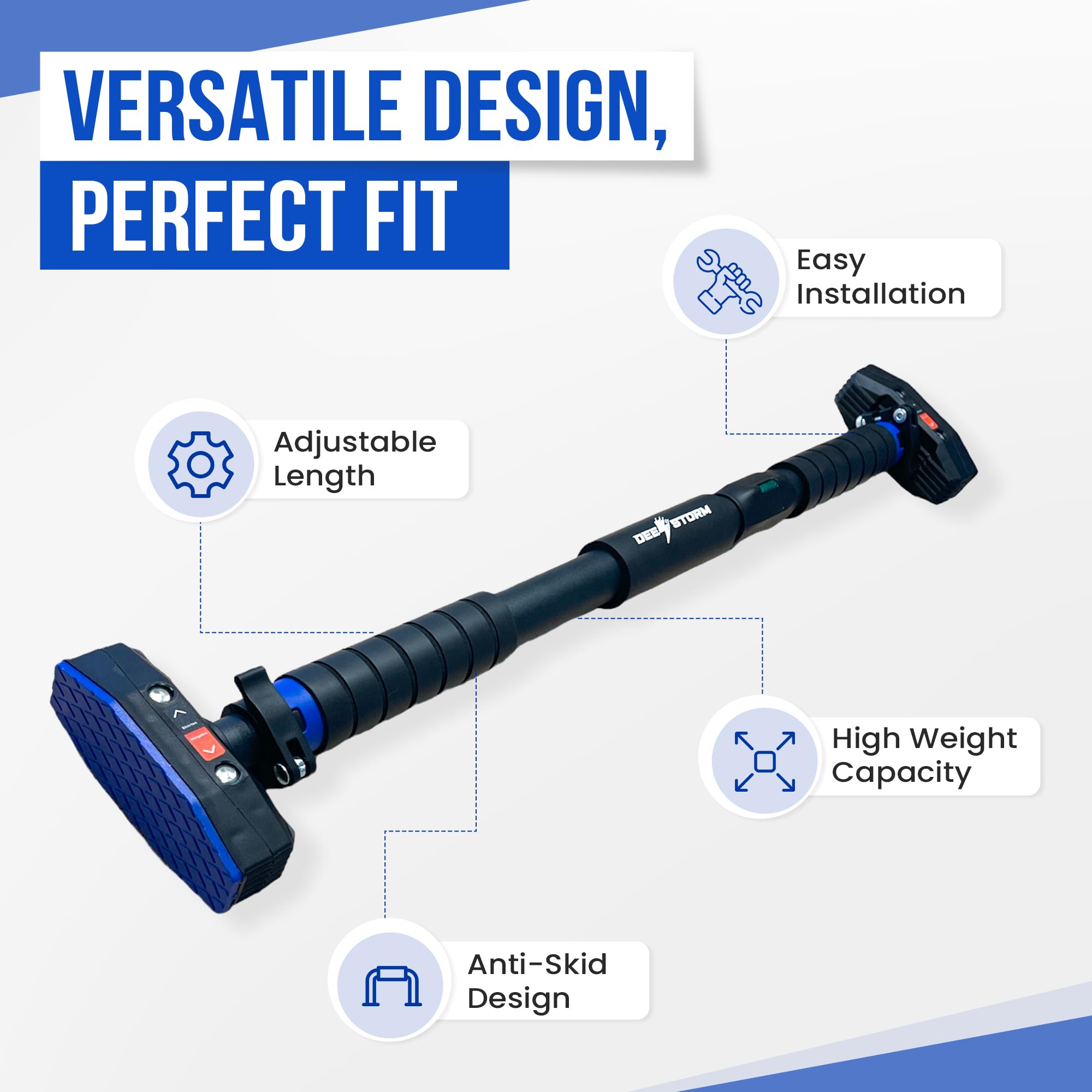DeeStorm Adjustable Pull-up Bar for Doorway - Perfect for Upper Body Exercises, including Pull-ups, Chin-ups, and Strength Training - No Drilling Installation - Home Gym Workout Equipment