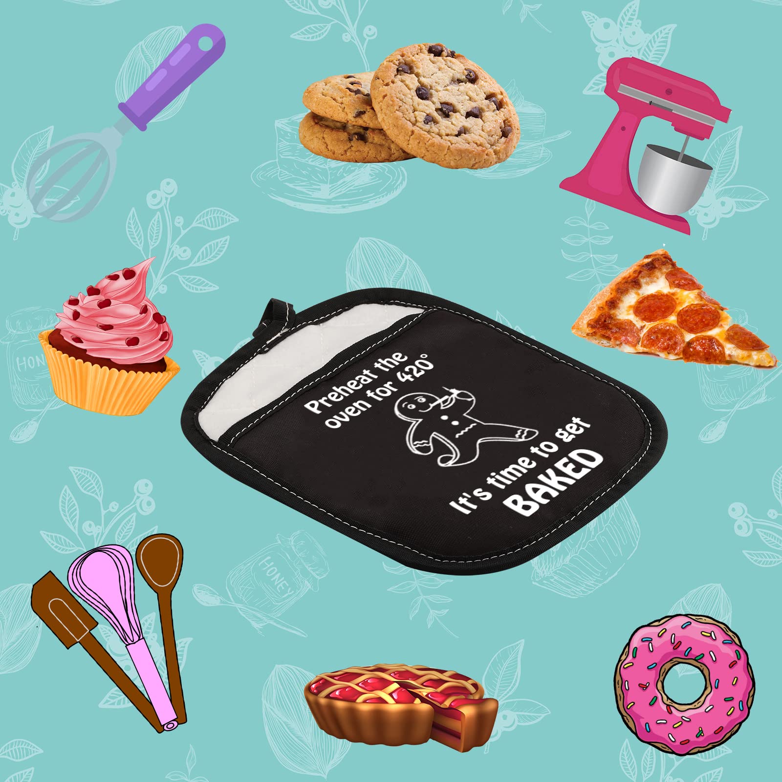 Funny Marijuana 420 Novelty Kitchen Accessories Preheat The Oven for 420 It’s Time to Get Baked Oven Pot Holder with Pocket (Preheat 420)
